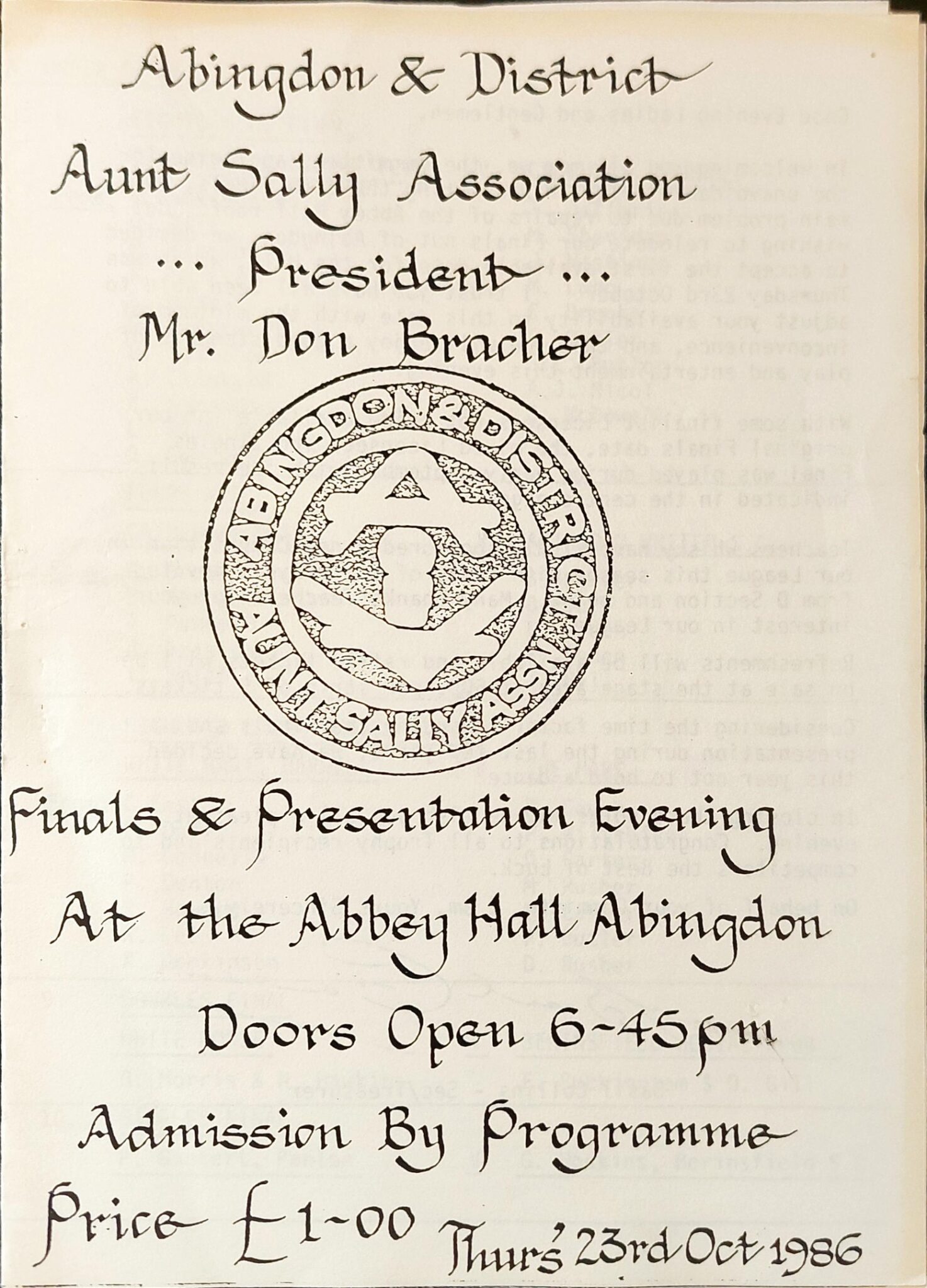 Old Programmes | Abingdon & District Aunt Sally Association