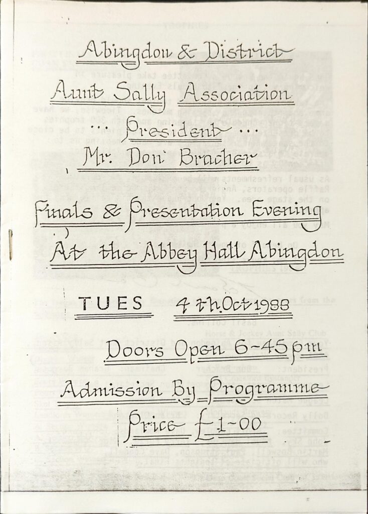 Old Programmes | Abingdon & District Aunt Sally Association