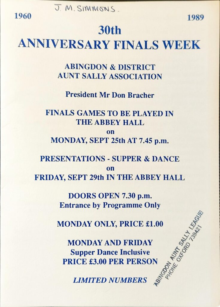 Old Programmes | Abingdon & District Aunt Sally Association