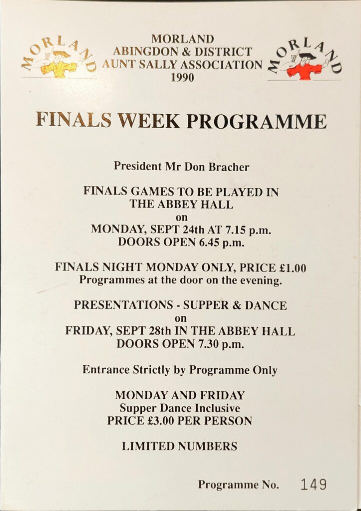 Old Programmes | Abingdon & District Aunt Sally Association