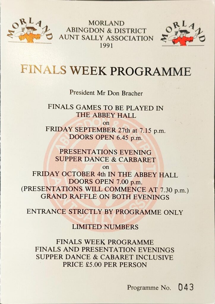 Old Programmes | Abingdon & District Aunt Sally Association